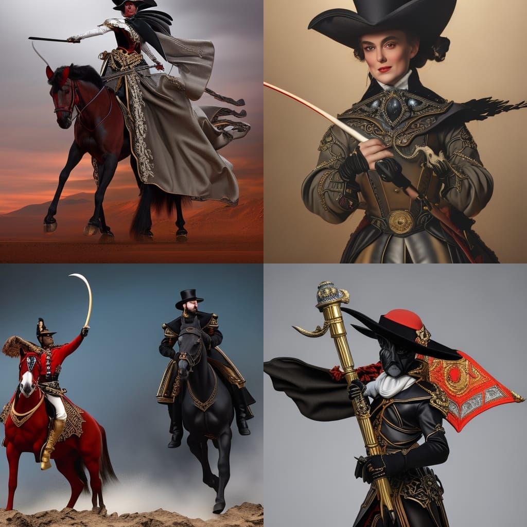 dove dressed as a matador holding black sceptre with a cowboy on ...