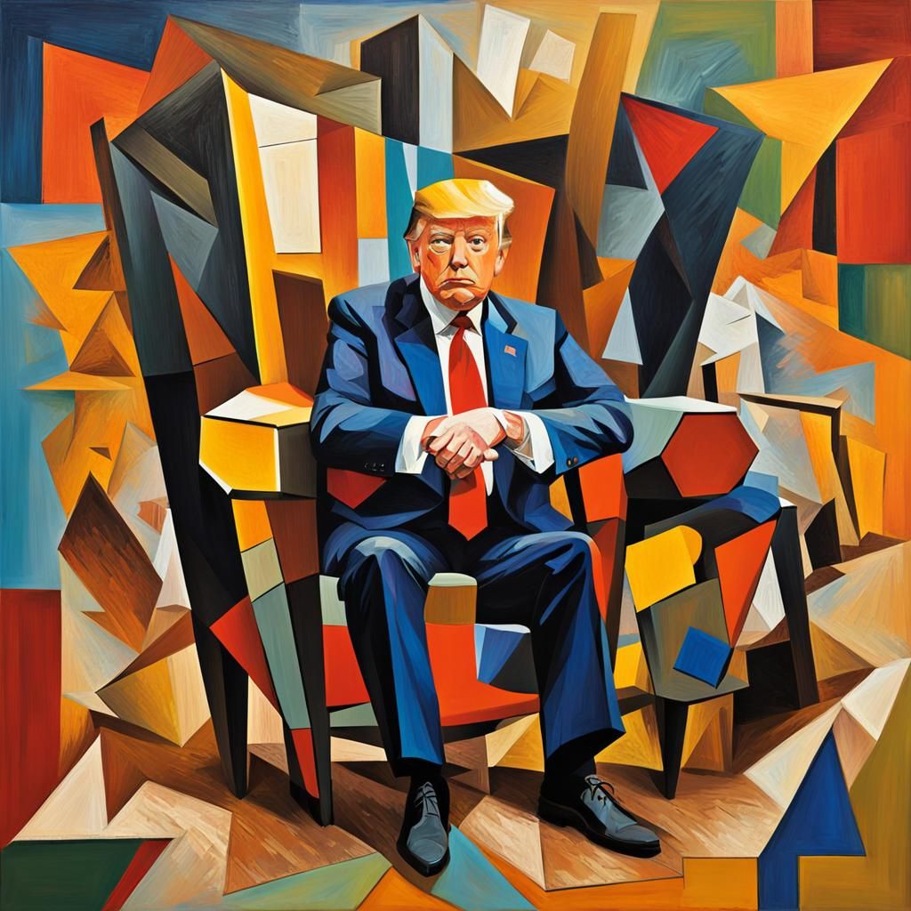 Cubist Portrait of Donald Trump in Vivid Colors - AI Art