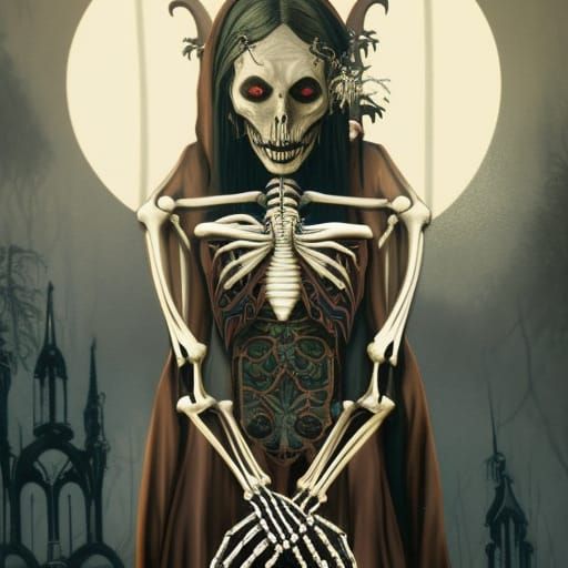 Skeletal Vampire with a Venetian Mask, full figure, centered. Creepy Marvel Comics Studio Ghibli ...