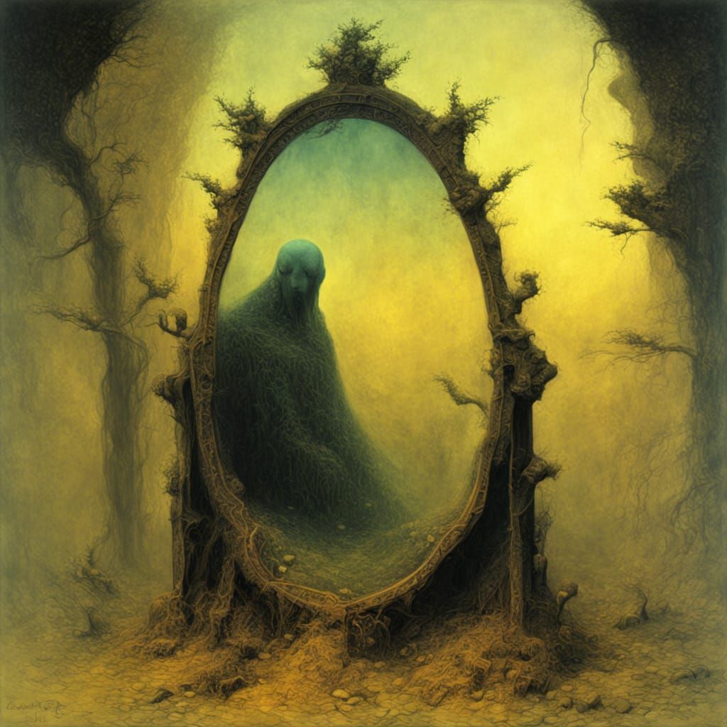 Surreal Painting of Shattered Reflections in a Dis... - AI Art