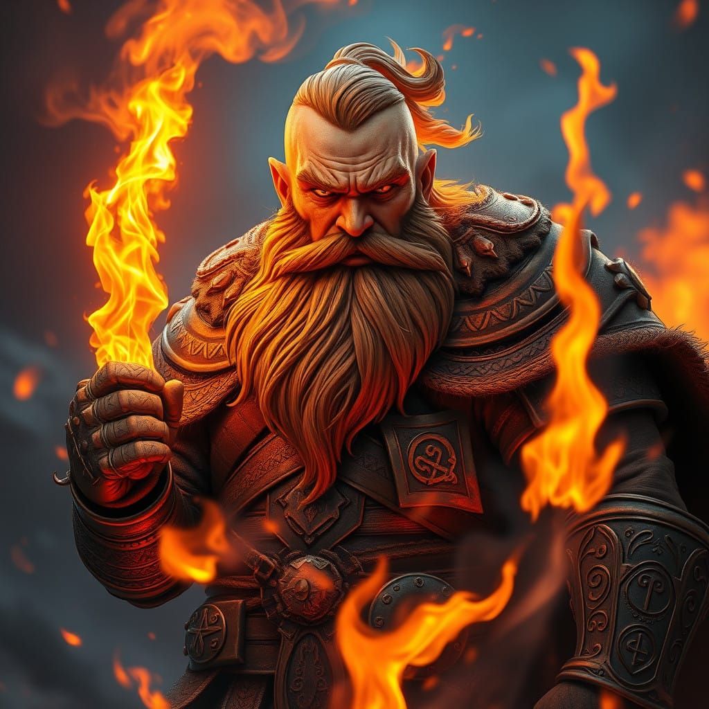 Dwarven Fire Keeper - Cyberpunk Dwarven Fire Mage Illuminate...