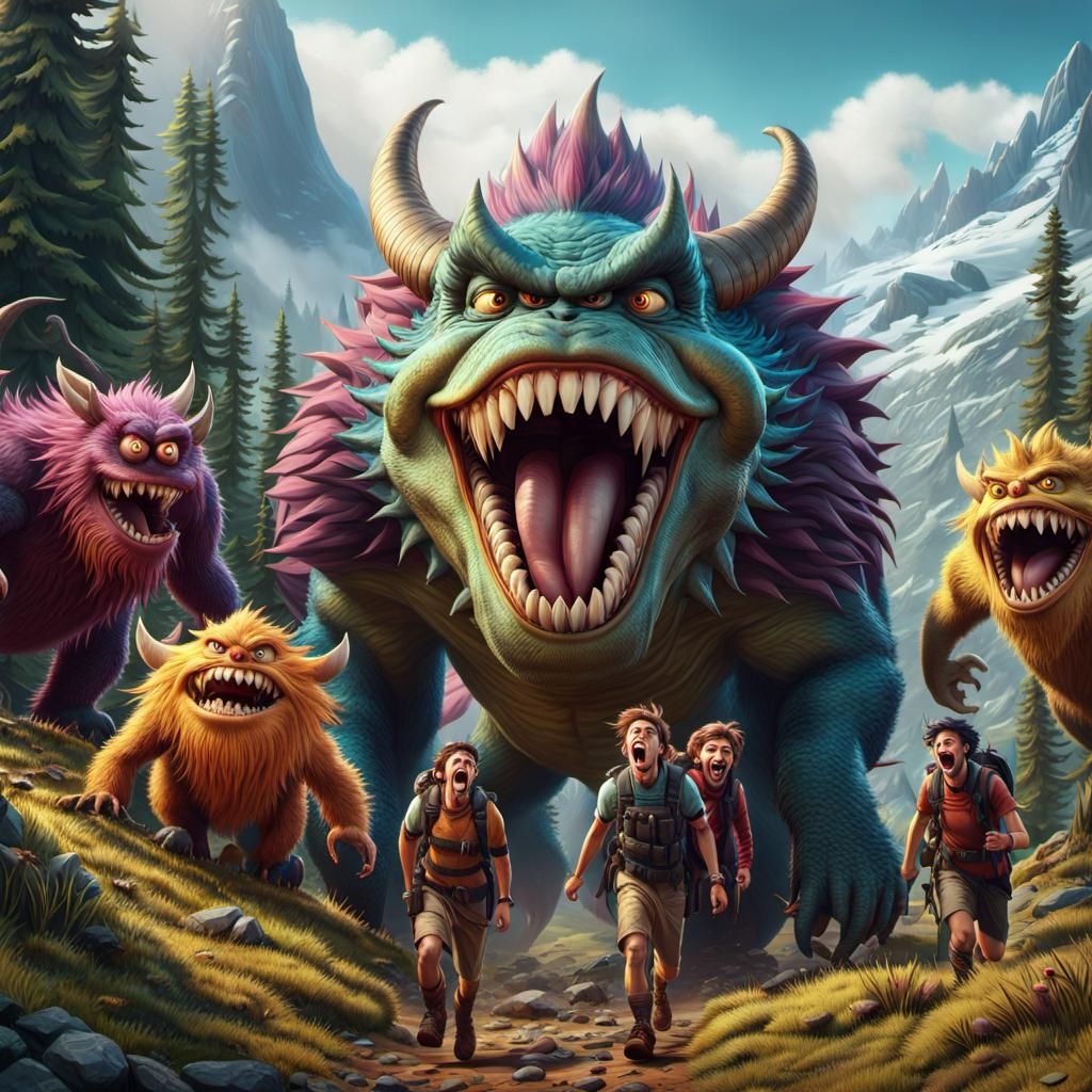A group of hikers are terrorized by a pack of absurdly goofy-looking ...