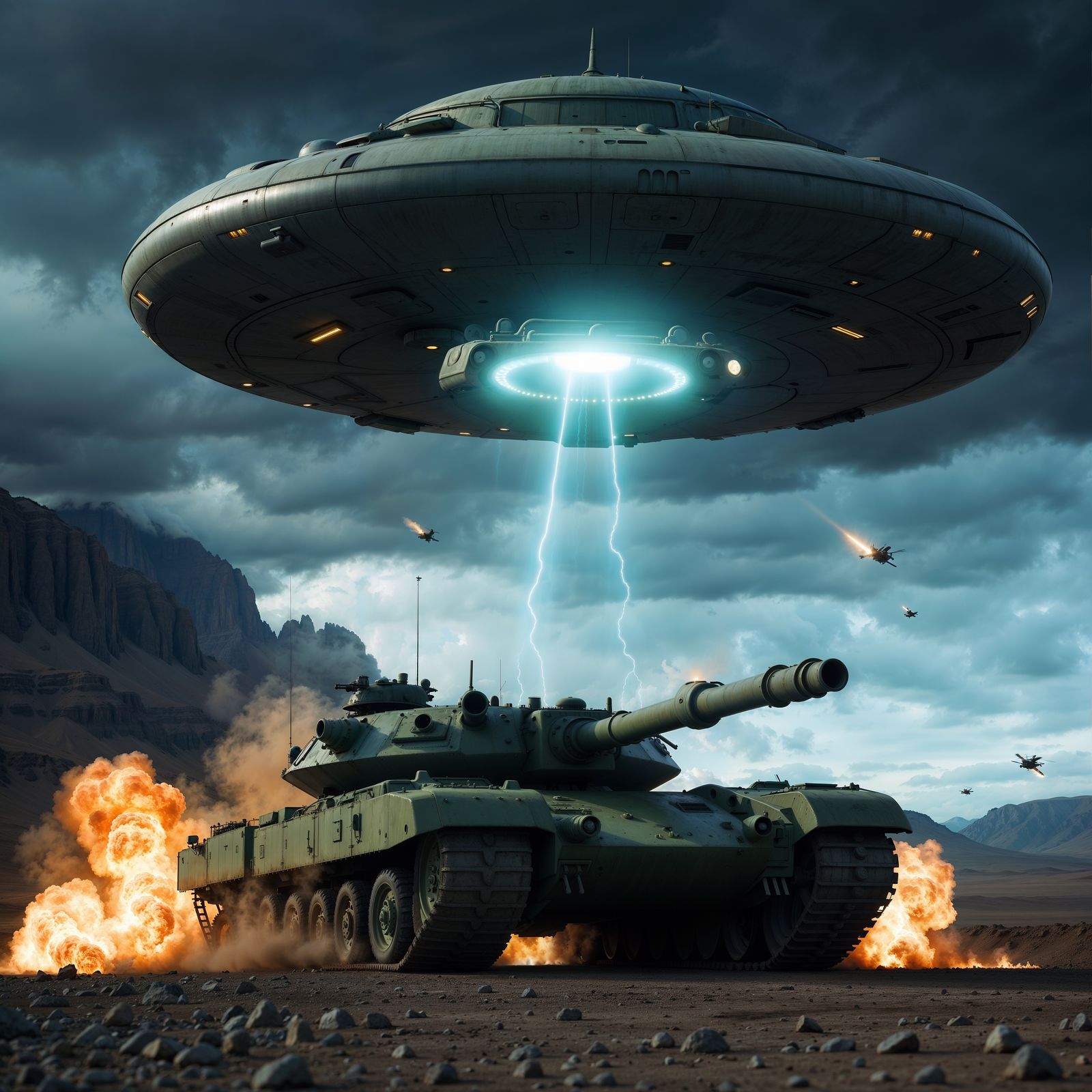 UFO versus Tank - AI Generated Artwork - NightCafe Creator