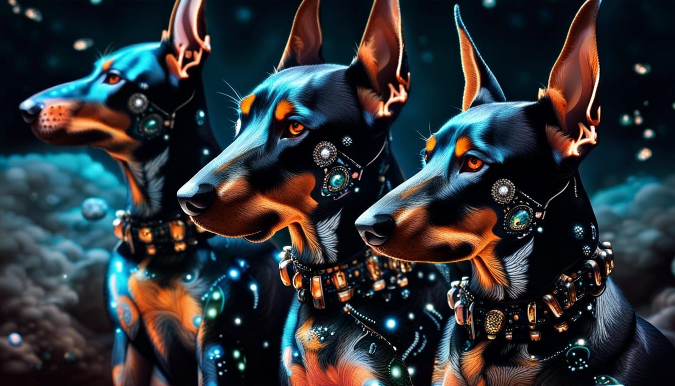 Magical Opalescent Glowing Robotic Cyborg Obese Doberman Puppies, in ...