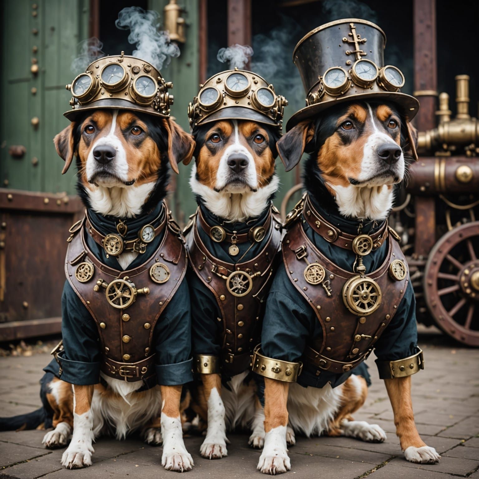 Dogs dressed as humans - Dogs as Dashing Steampunk Gentlemen