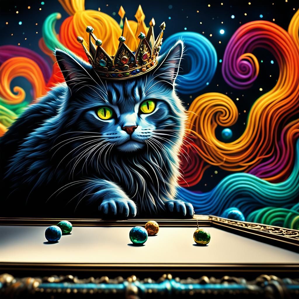 The Cat King, his crown of iridescence, in all his majesty - AI ...