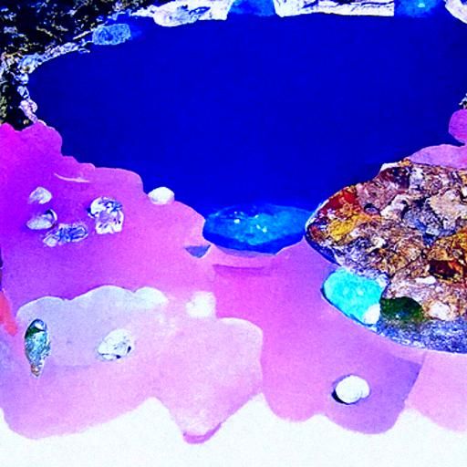 pond; glistening geodes float on the surface; colorful; crystals; swamp ...