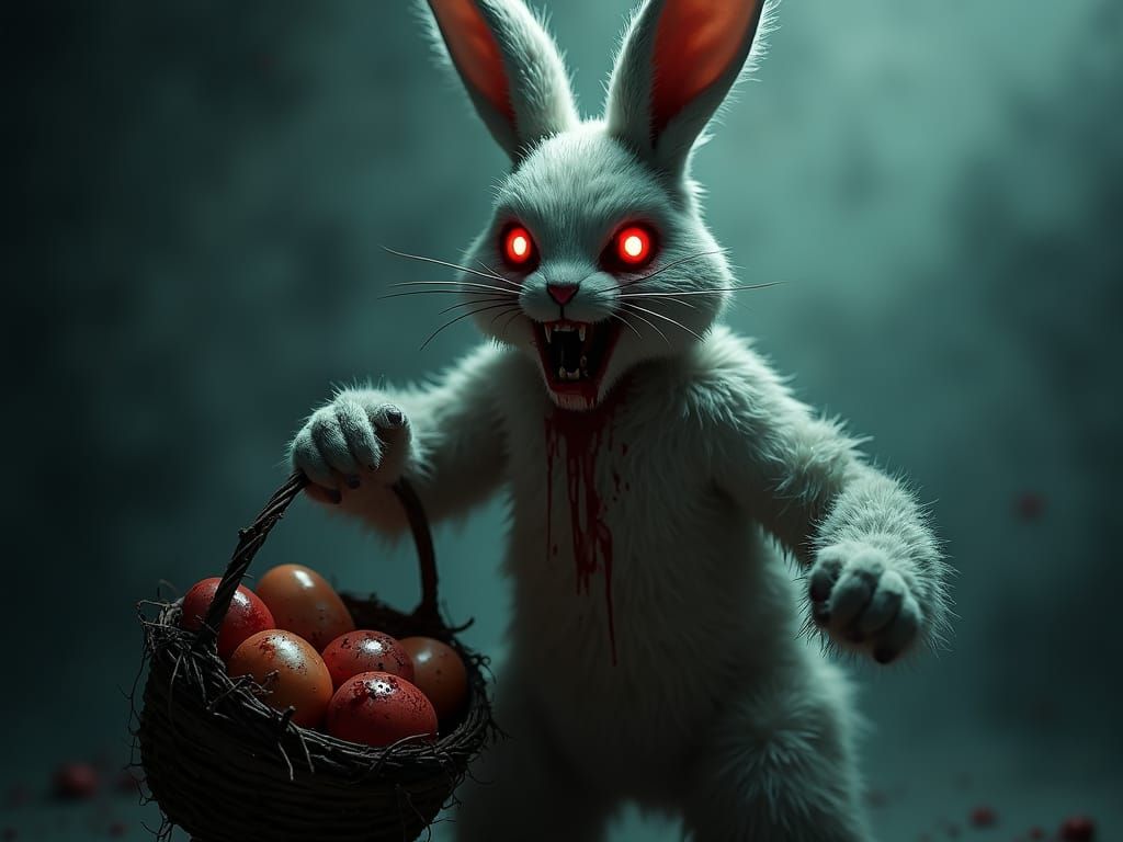 Sinister Easter Bunny Emerges from Dark Horror Sce... - AI Art