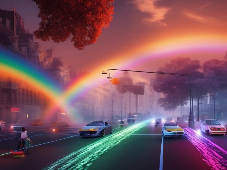 Cute Lovely Rainbow Sunset crossing trough pedestrian crossing in ...