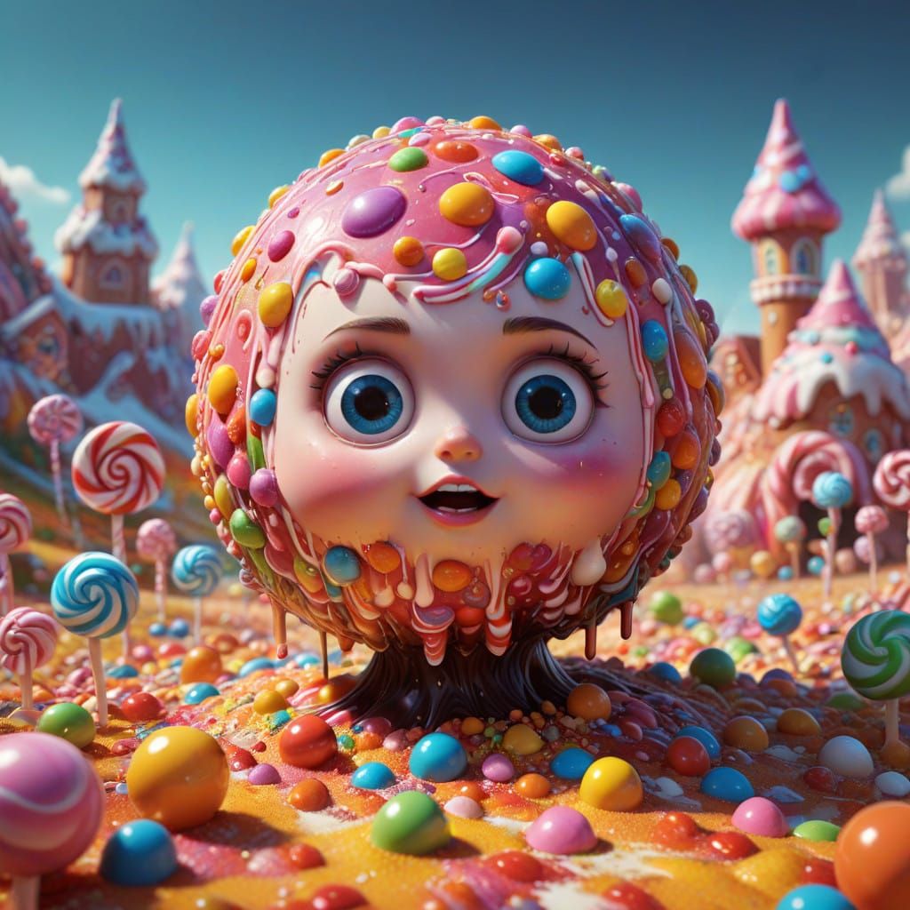 Surreal Gumdrop in Candyland Nightmare Scene - AI Art