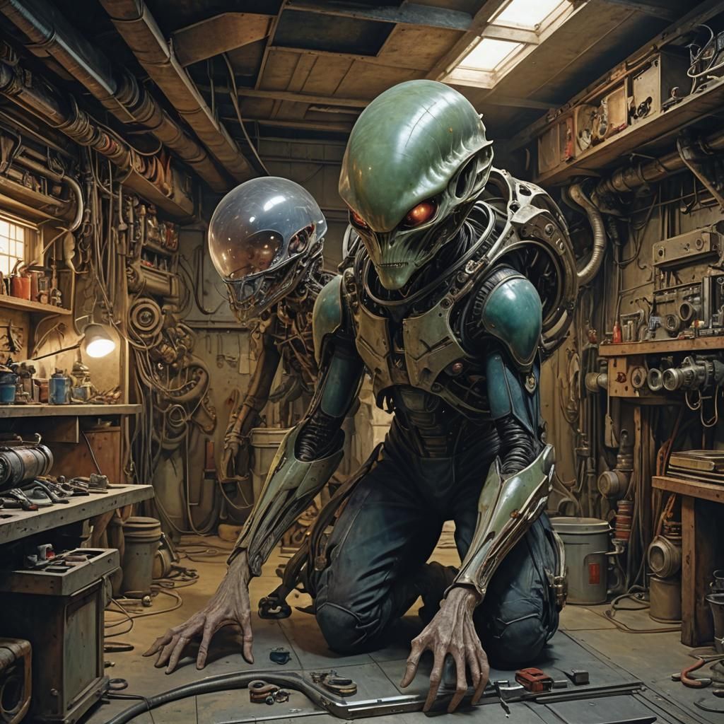 Alien Mechanics - Mystical Alien Craftsman in Futuristic Gar...