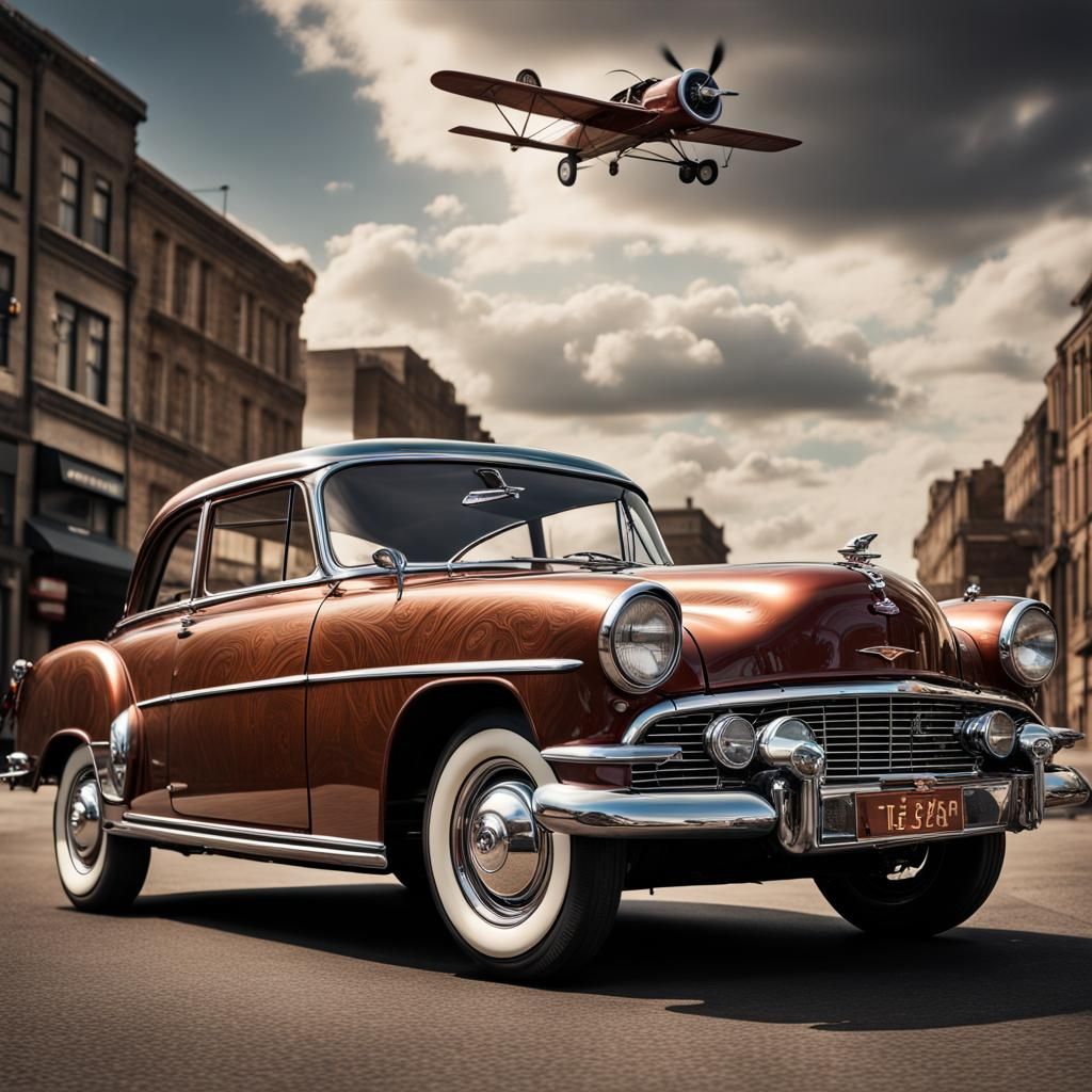 vintage car that can fly - AI Generated Artwork - NightCafe Creator