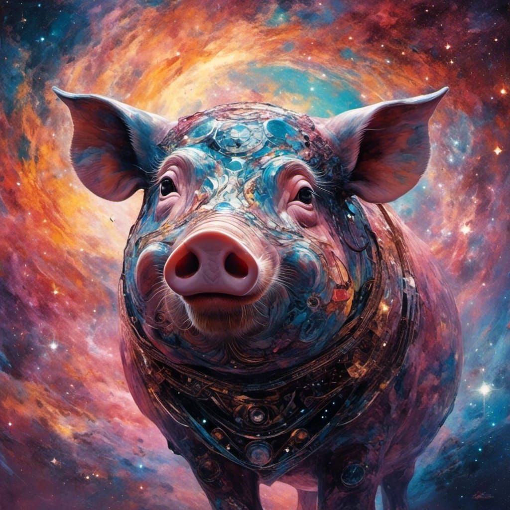Pig floating in space. odd composition, galaxy, space, Meaningful ...