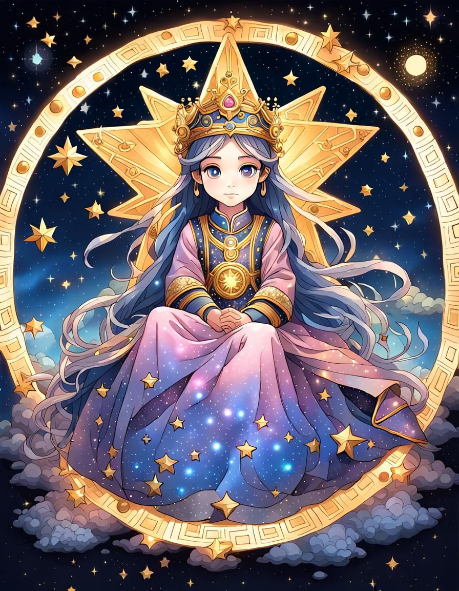 Princess of the stars Beautiful adorable star princess sitting on the ...