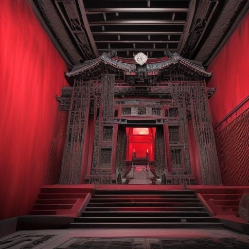 Spooky red Japanese void keep, in red and black Japanese crypt - AI ...