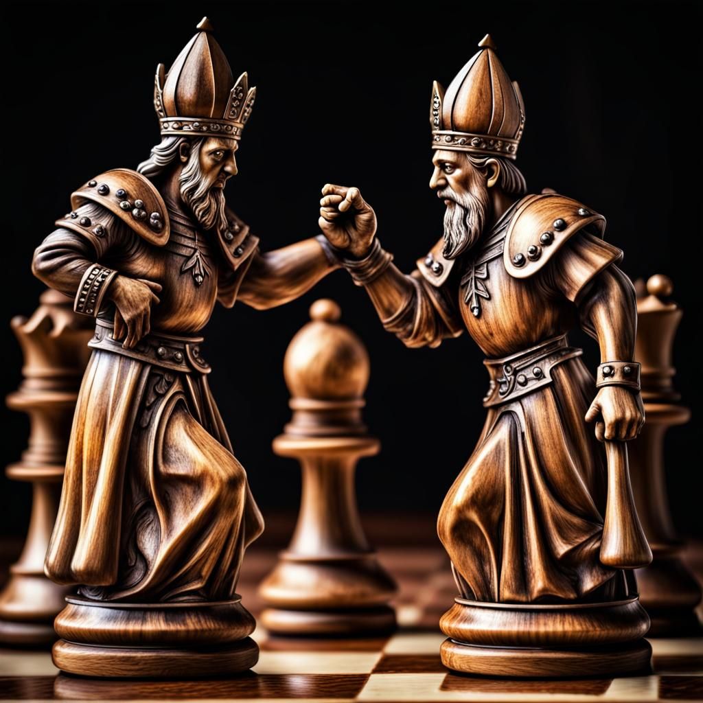 Two bishop chess pieces fighting - AI Generated Artwork - NightCafe Creator