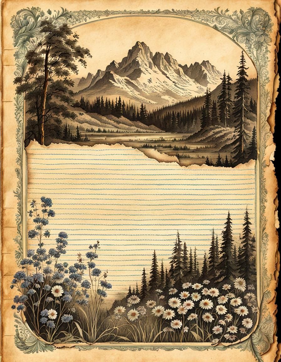 vintage parchment paper torn out journal page, 1900's, stained, torn edges - AI Generated ...