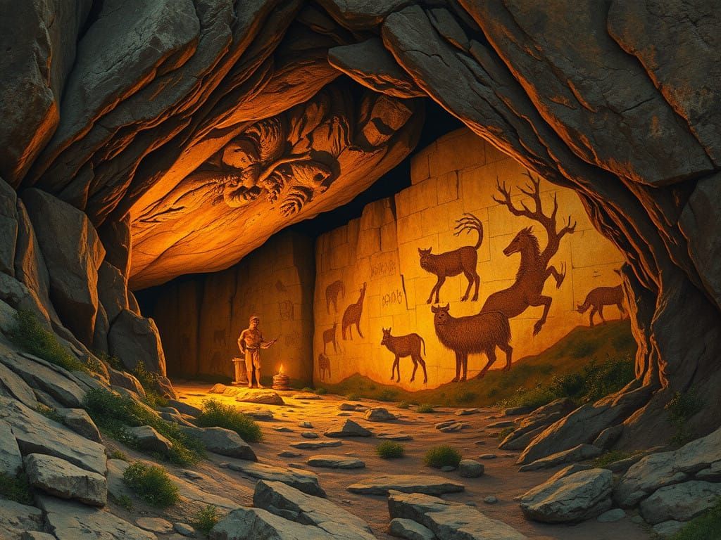 Prehistoric Cave Unveils Ancient Wall Paintings by... - AI Art