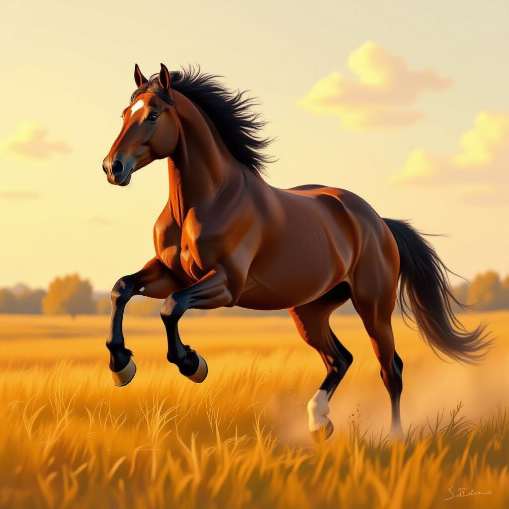 ein springendes pferd - Majestic Horse Leaping in Golden Im...