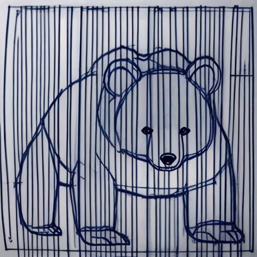 blueprints, blue pen and ink drawing, grid 3D obese Bear - AI Generated ...
