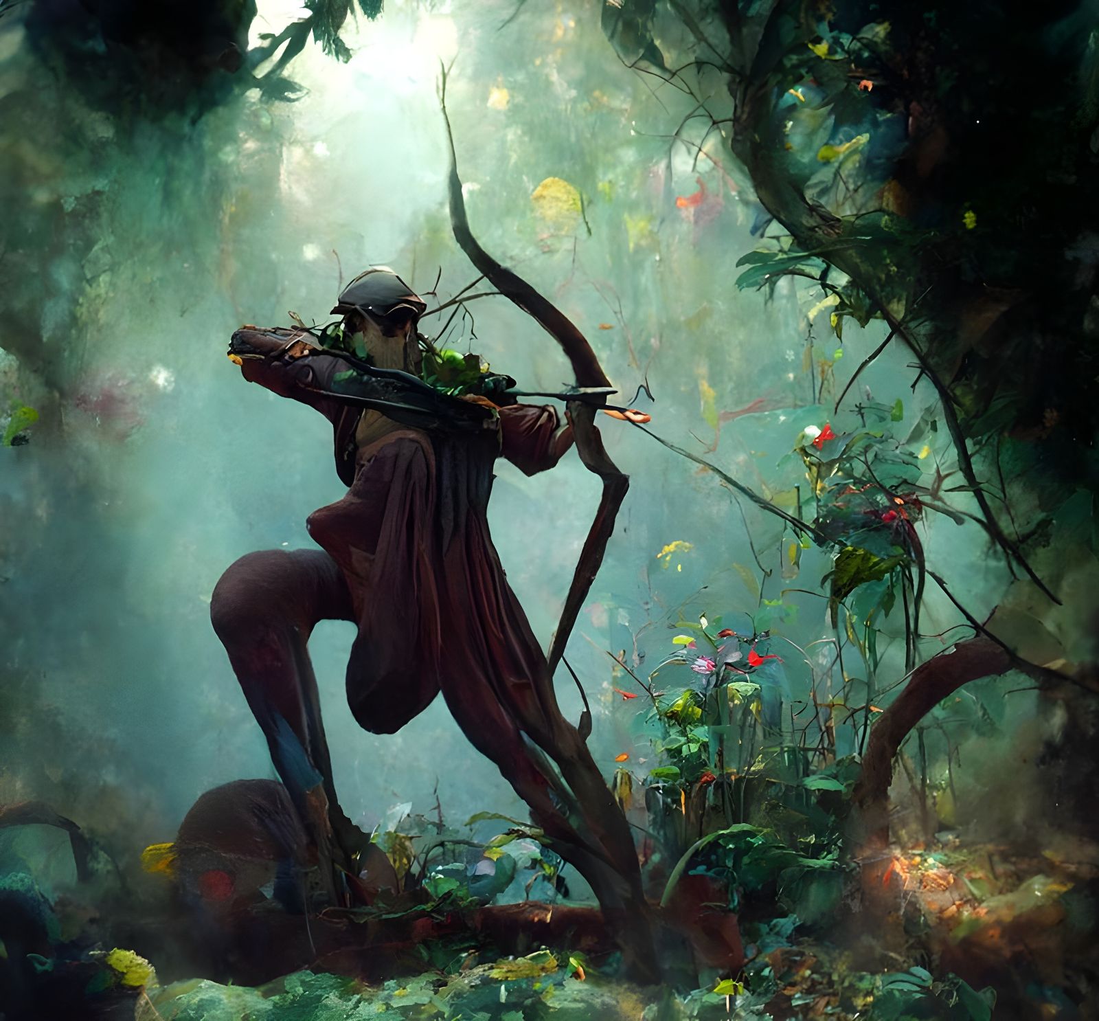 Elf Archer in a jungle aiming his bow, by Roberto Aizenberg, Michael ...