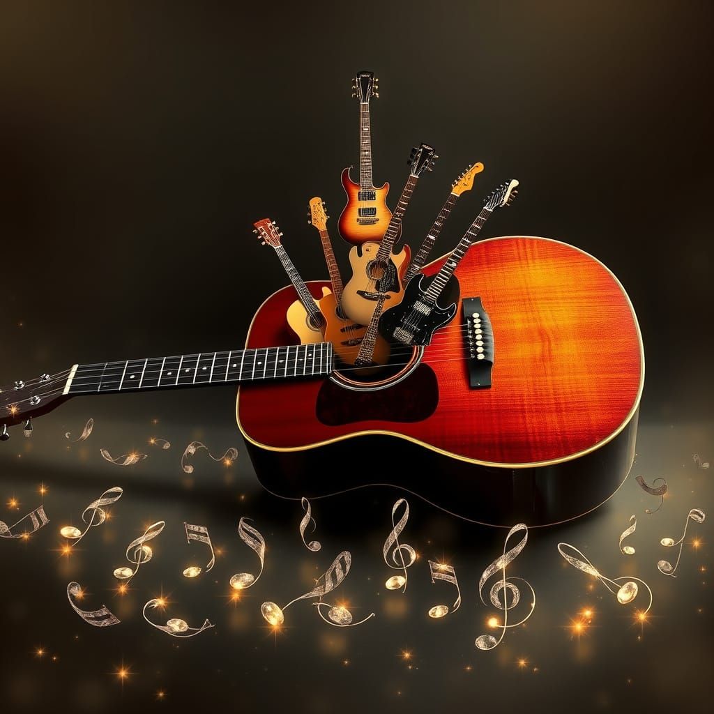 Surreal Tornado of Guitars in Detailed Realism - AI Art