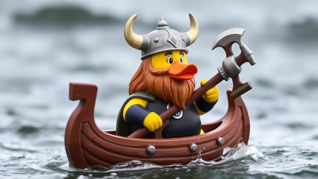 Viking Rubber Duck with Horned Helmet and Battle A... - AI Art