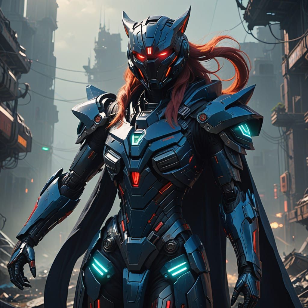 Cybertronian Warrior Amidst Smoldering Ruins in Ep... - AI Art