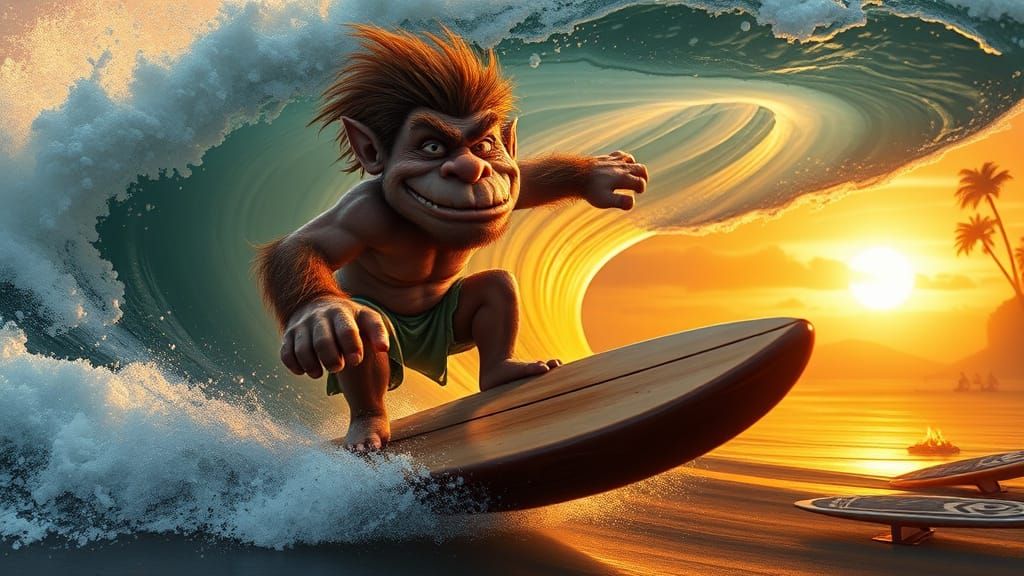 Troll Surfer Carves Through Curling Wave at Pipeli... - AI Art