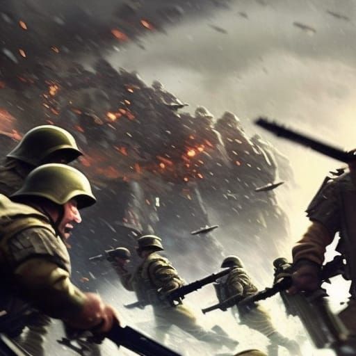 WW2 captain shouting his soldiers,cloudy,closeup, a masterpiece, 8k ...