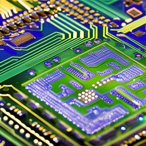 close-up of inticately detailed futuristic crystals inbeded circuitry ...