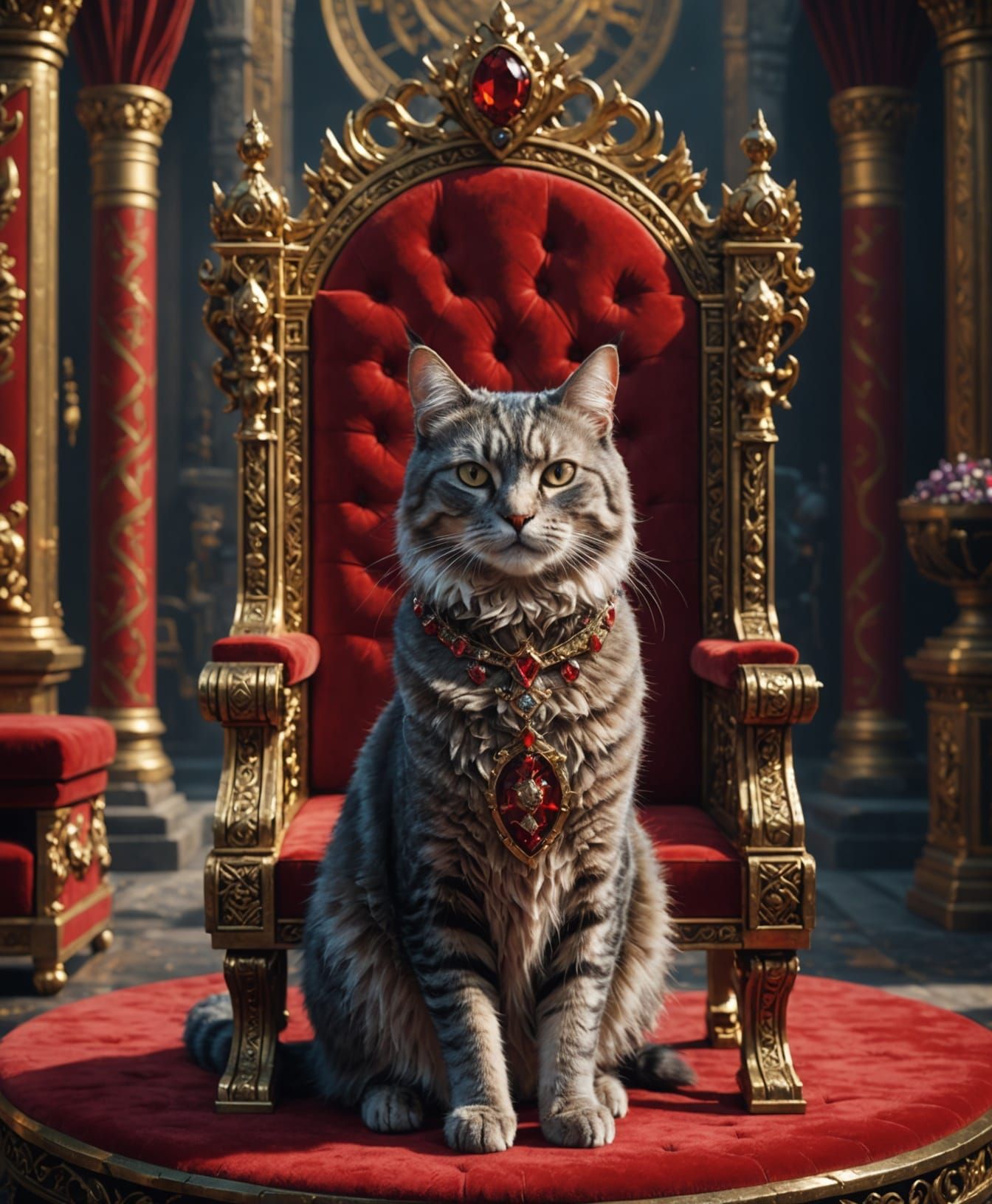 Fanciful Cat Emperor Reigns in Crystal Splendor - AI Art