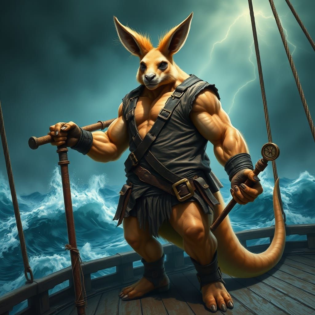 Cyberpunk Pirate Kangaroo: A Muscular Humanoid in ... - AI Art