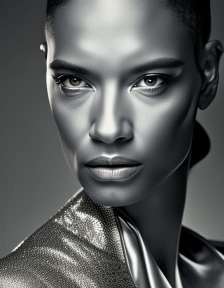super model cyborg starring at photographer annie leibovitz Hasselblad ...