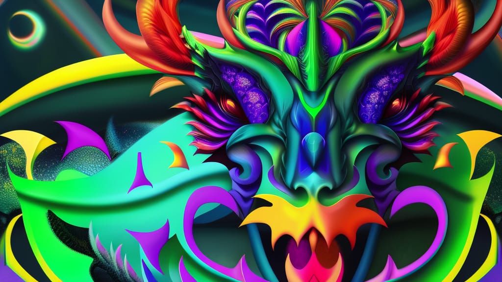 an extremely psychedelic portrait of a dragon, surreal, lsd, face ...