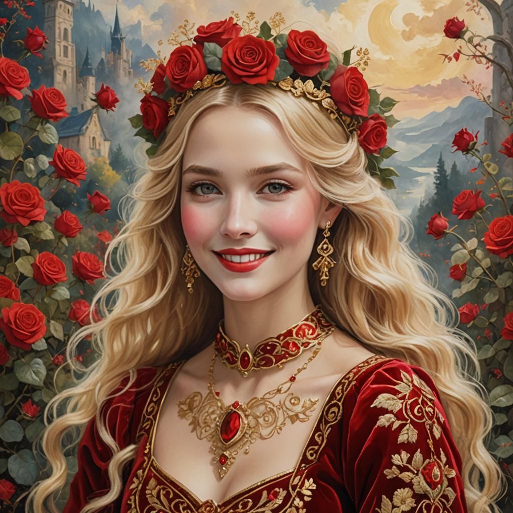 Gentle lady with red velvet dress - AI Generated Artwork - NightCafe ...