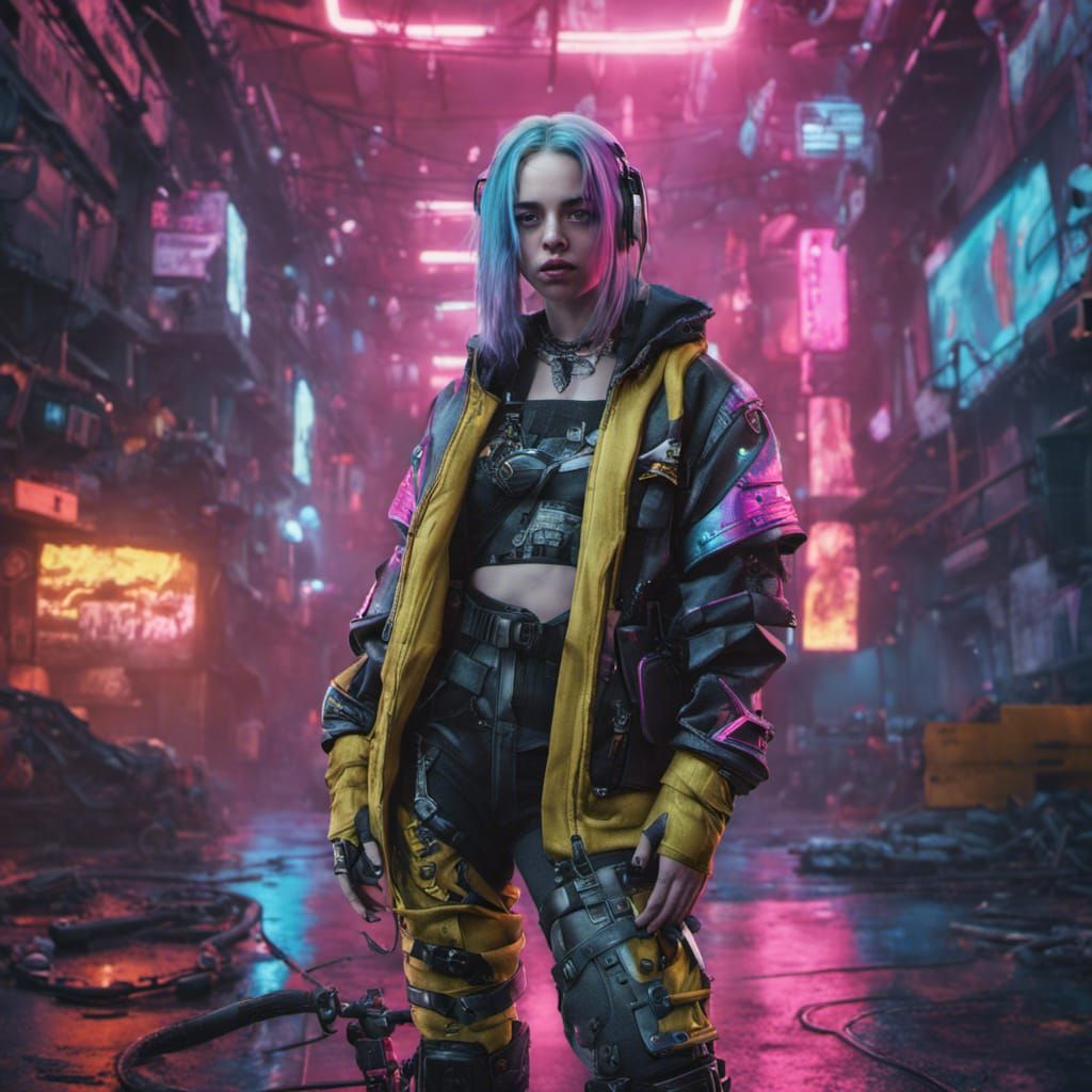 Billie Eilish in skimpy Cyberpunk Outfit - AI Generated Artwork - NightCafe Creator