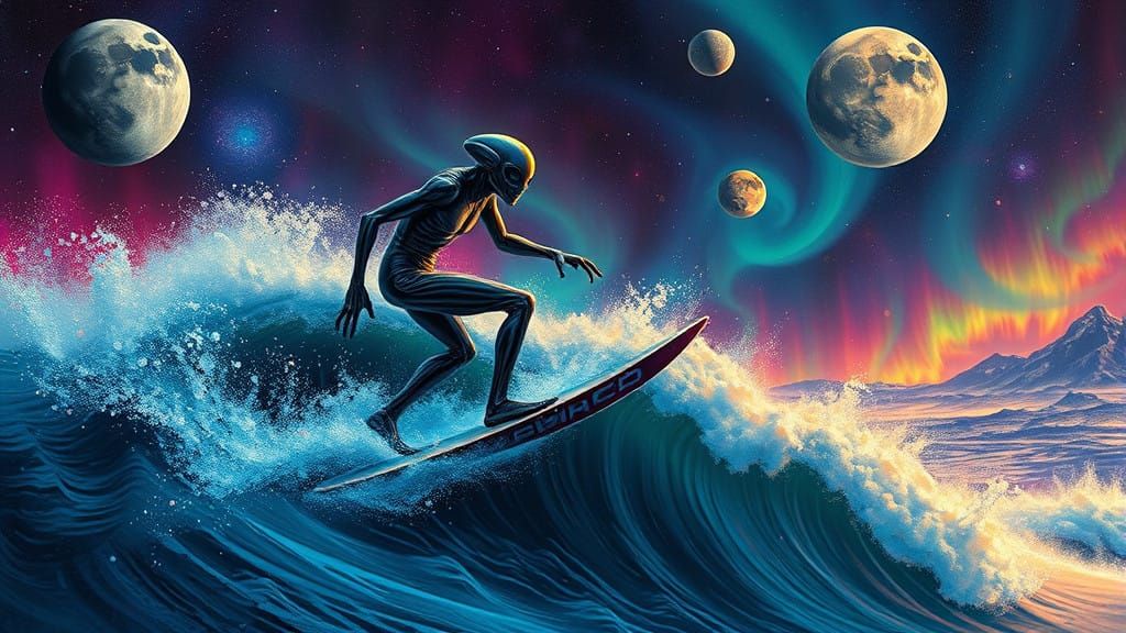 Cosmic Surfer Rides the Stardust Wave - AI Art