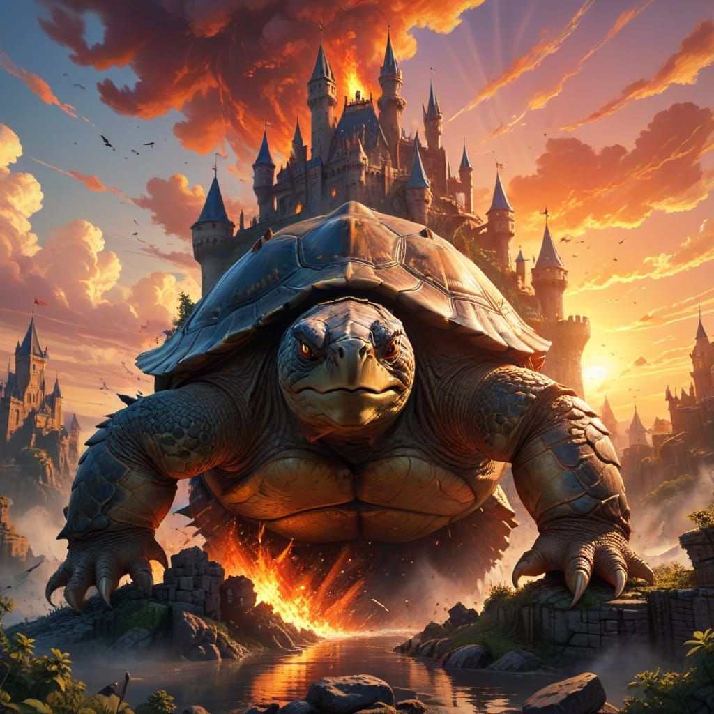 Epic Fantasy Turtle Conquers Kingdom in Vibrant An... - AI Art