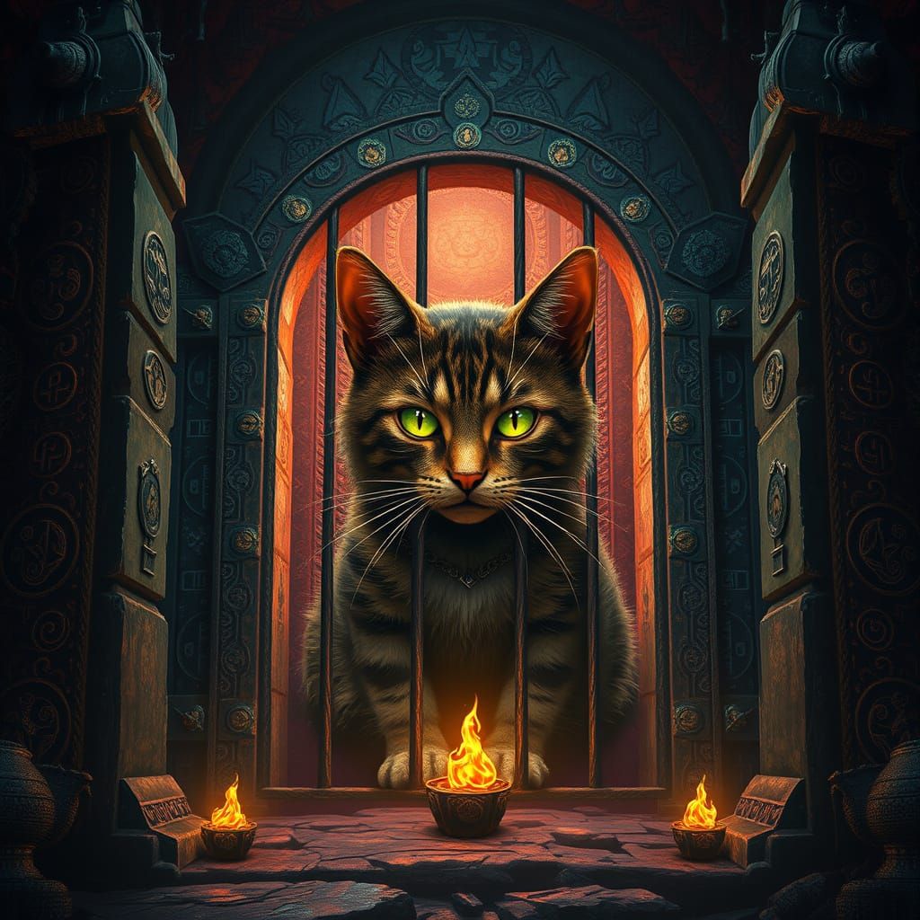 a kat that prisons - Majestic Cat Trapped in Ancient Mystic...