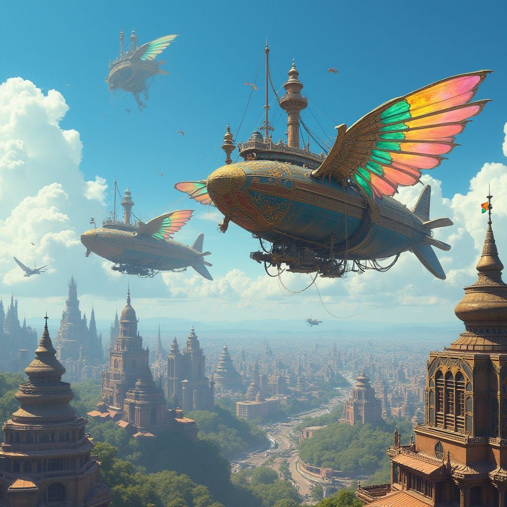 Afrofuturist Metropolis with Steam-Powered Airship... - AI Art