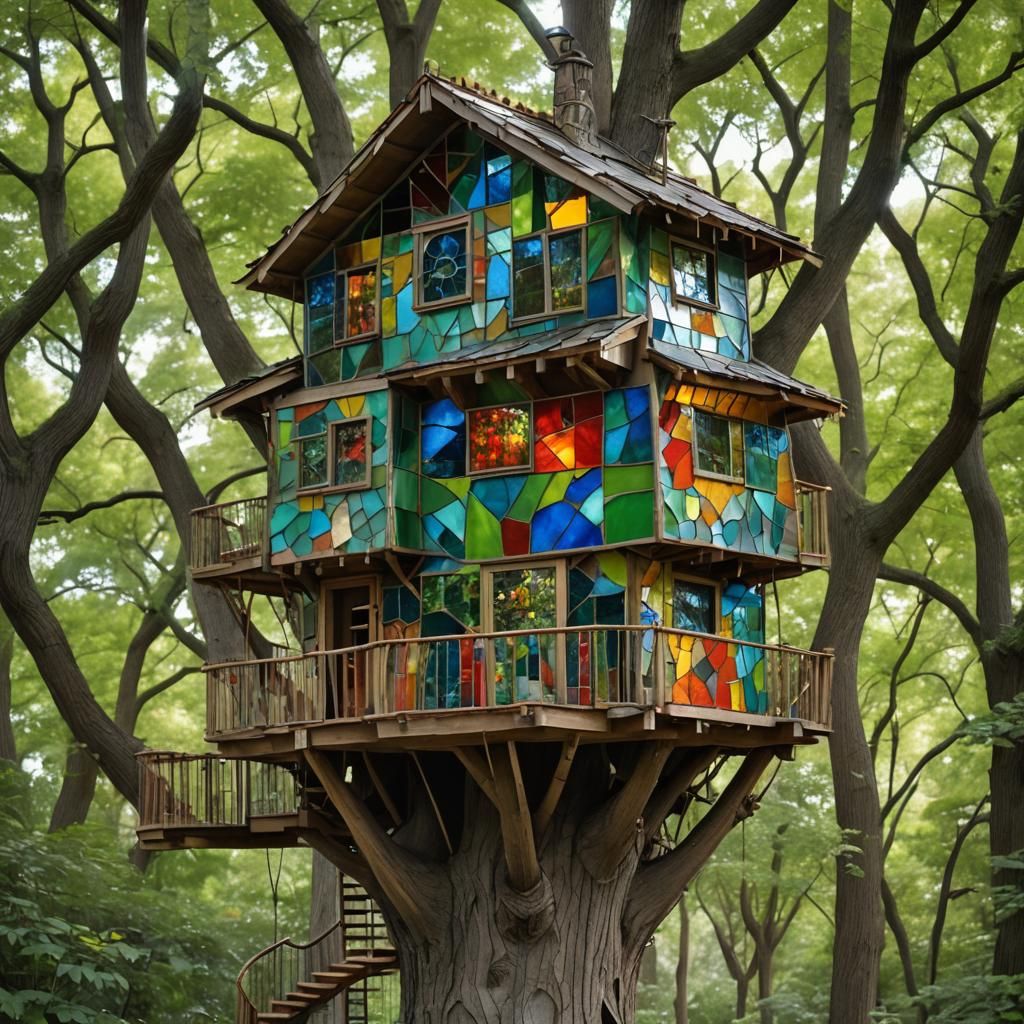 Stained Glass Treehouse - AI Generated Artwork - NightCafe Creator