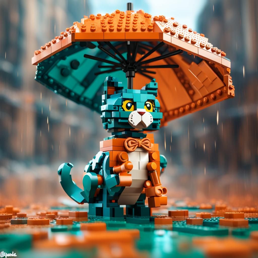 Lego umbrella cat - AI Generated Artwork - NightCafe Creator