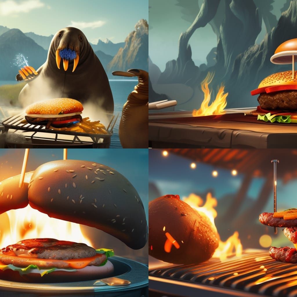 a walrus grilling a burger - AI Generated Artwork - NightCafe Creator