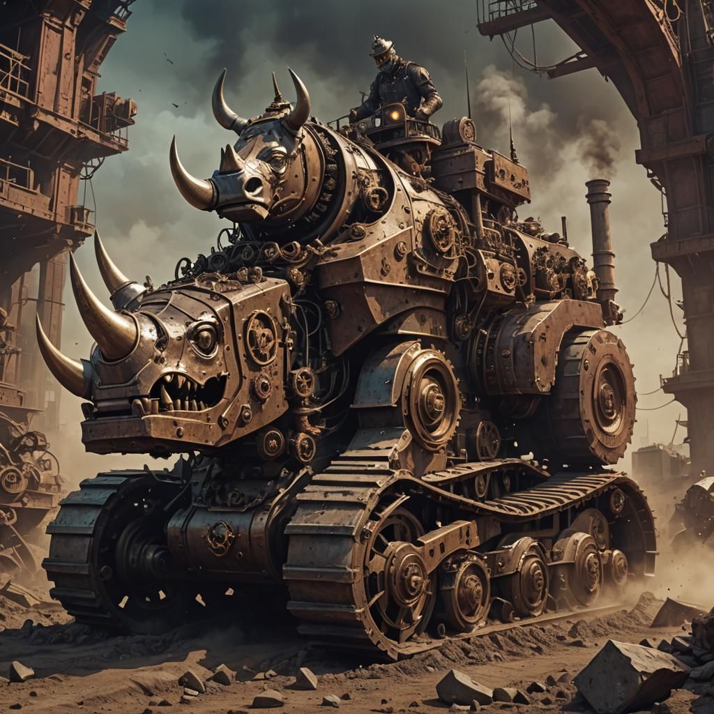 Steam Powered Rhino Tank - AI Generated Artwork - NightCafe Creator