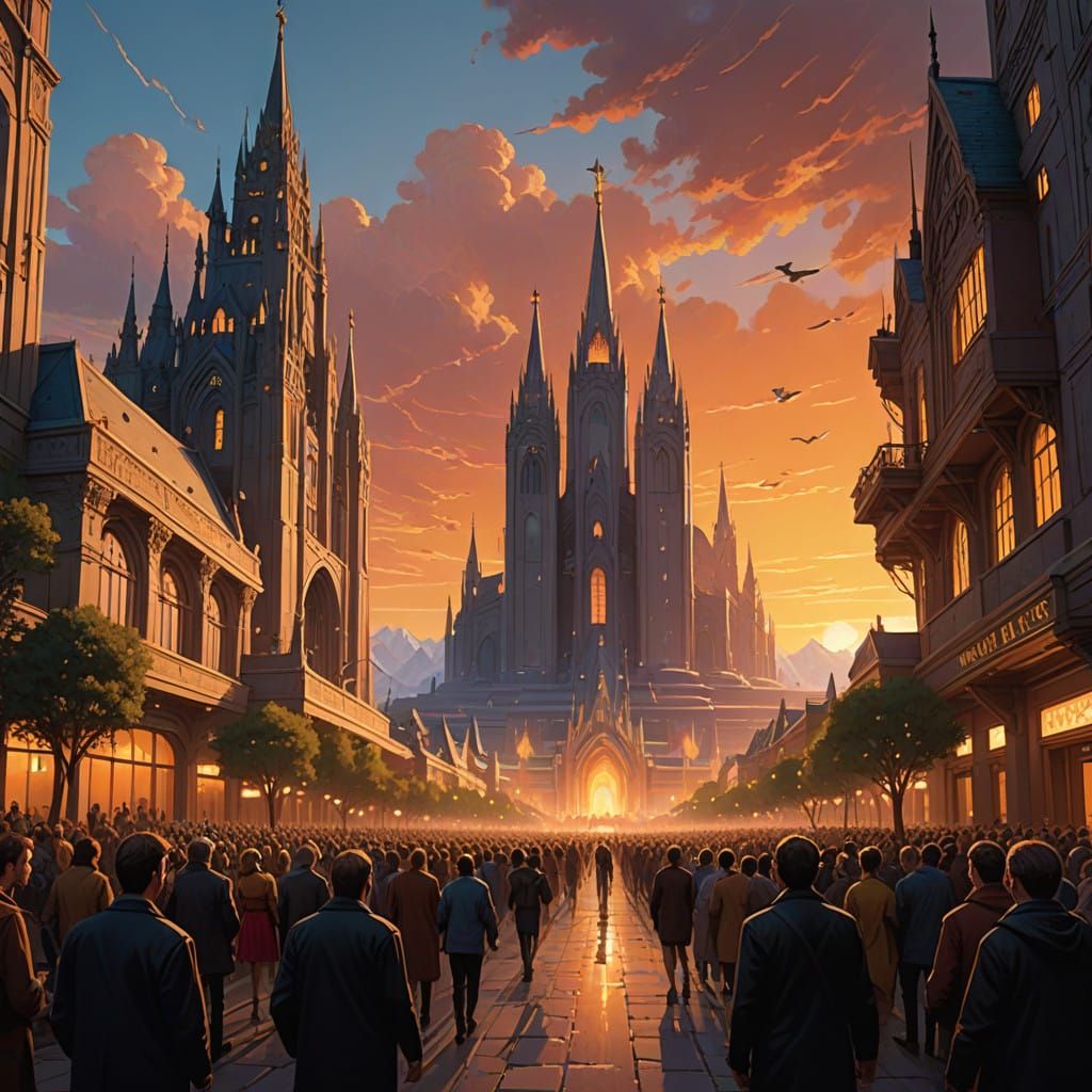 Majestic Mormon Sect Gathering Under Sunset Skies ... - AI Art