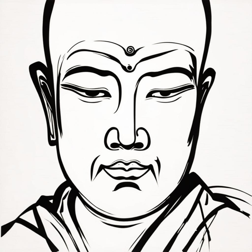 Japanese ink painting, face of Buddhist monk, bold black strokes - AI ...