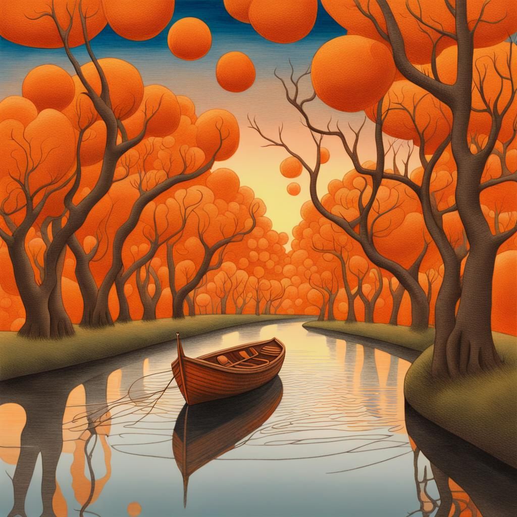 Picture yourself in a boat on a river with tangerine trees and ...