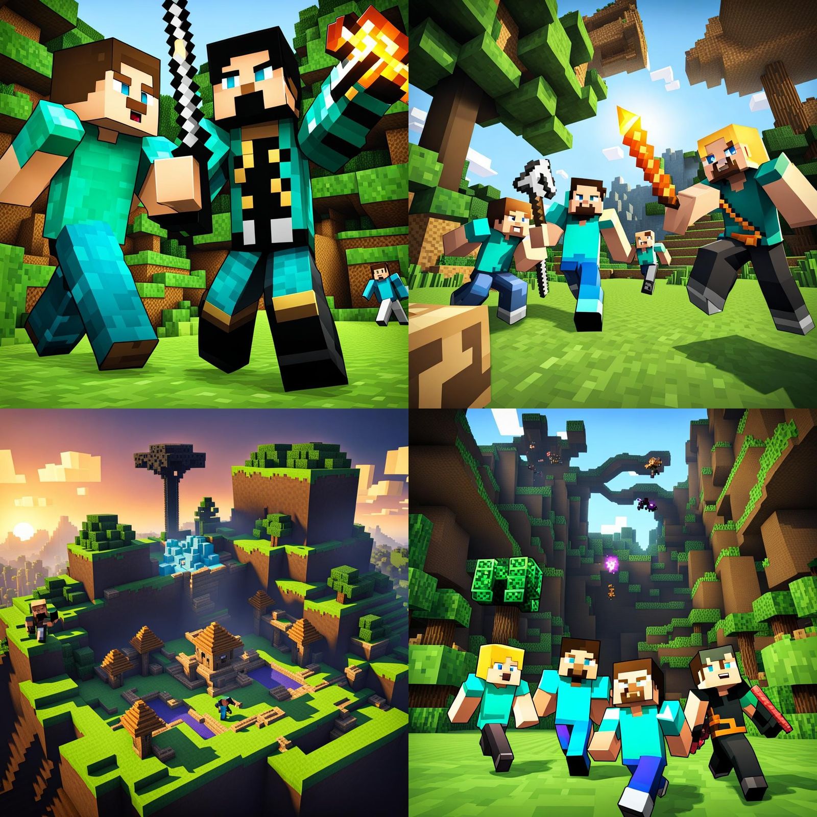 Minecraft 2 steve and 2 alex battle with ender drangon in overworld ...