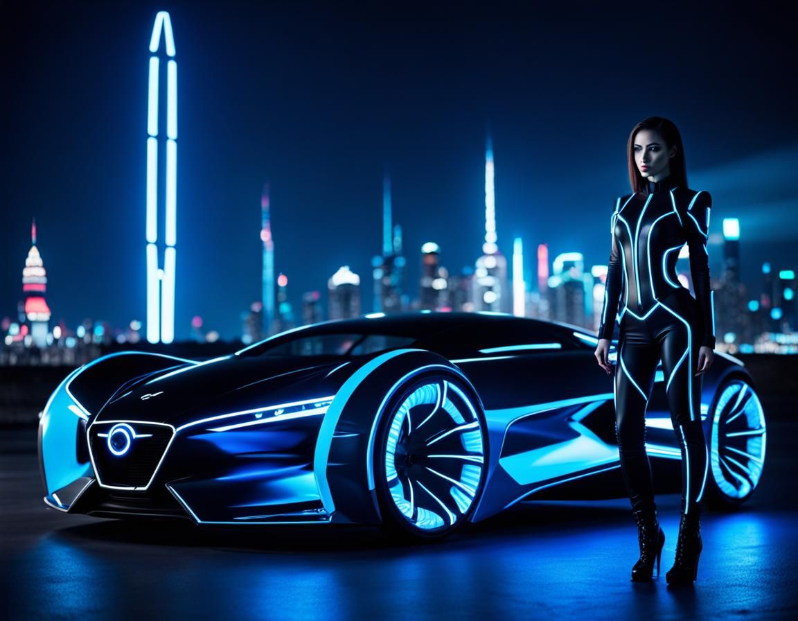 tron lady and her car 2 - AI Generated Artwork - NightCafe Creator